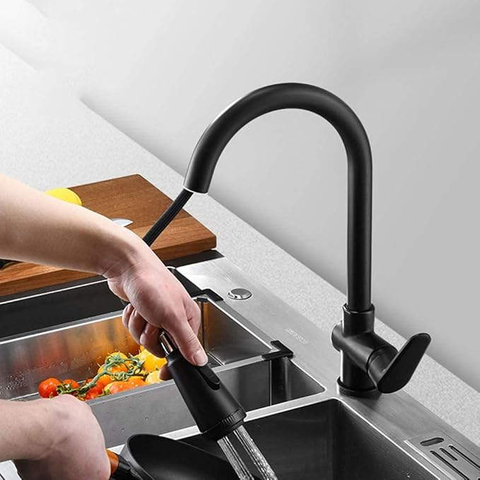 Kitchen faucet | Unisex | Brushed nickel finish | Pull-out shower ...